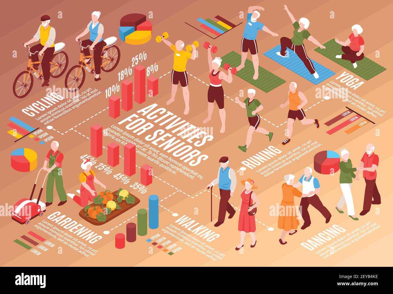 Senior people isometric flowchart with active lifestyle and hobbies ...