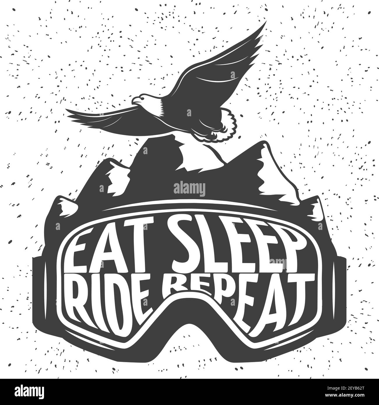 Snowboarding mask emblem on dotted background with headline eat sleep ...