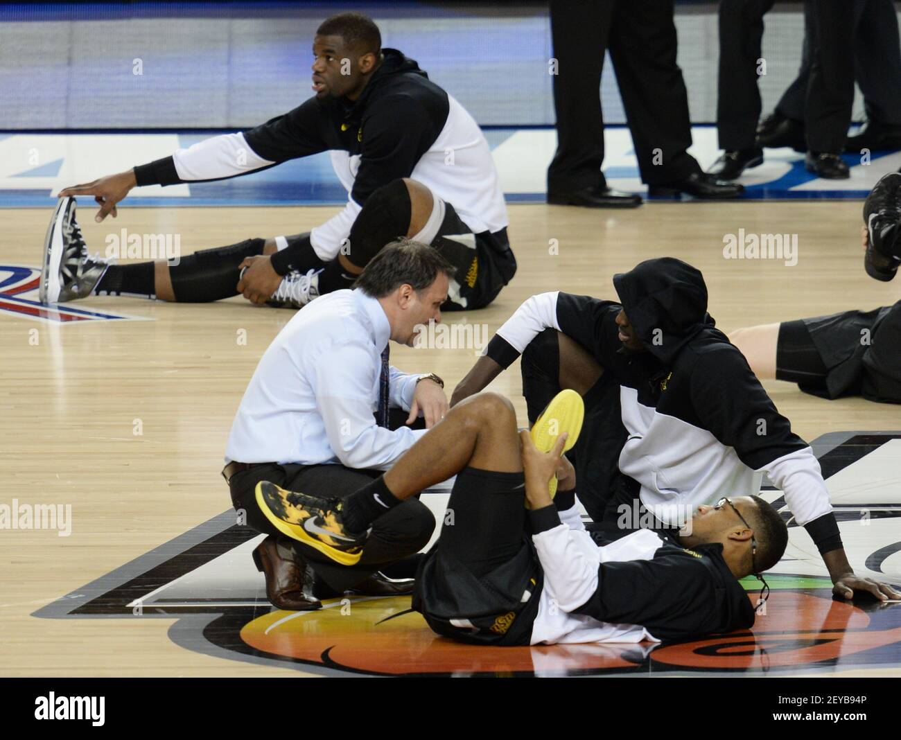 Wichita State head coach Gregg Marshall talks to his players before a ...