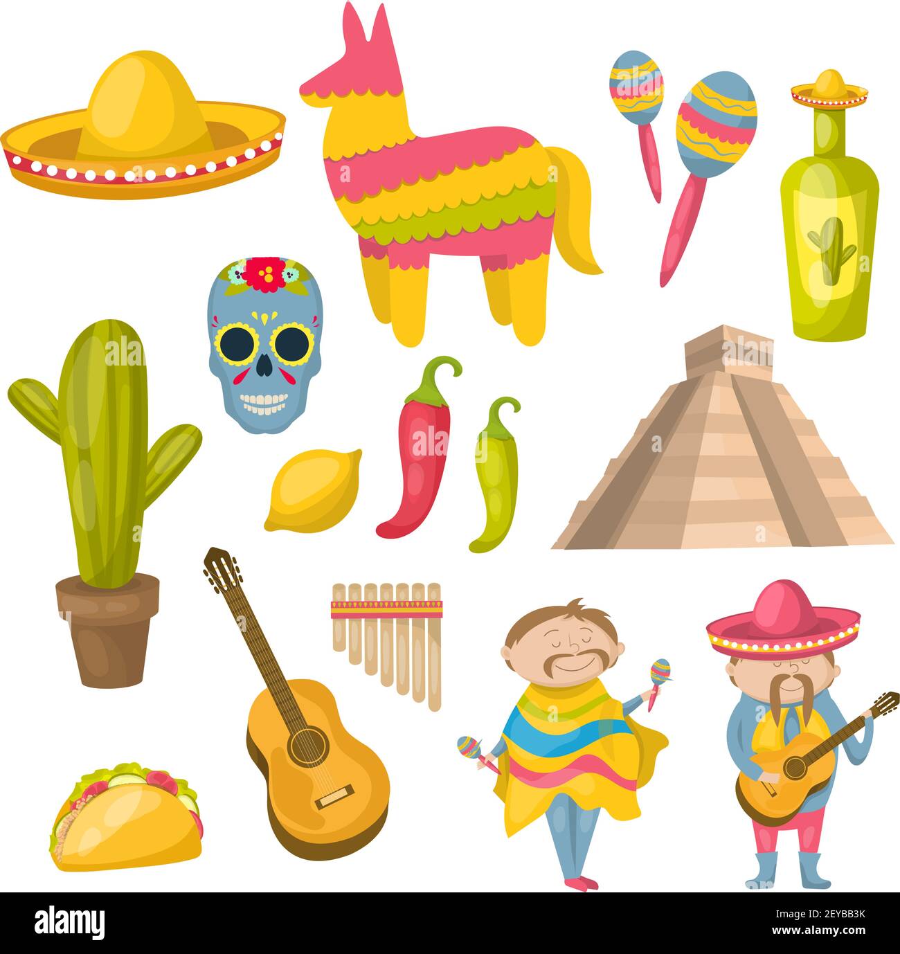 Mexican icon set with traditions local residents and distinctive ...