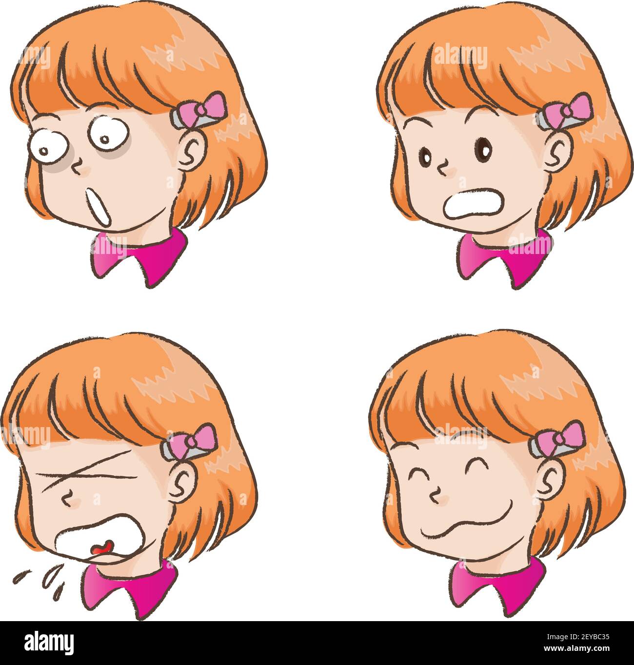 Vector cartoon girl life action emoji set Stock Photo - Alamy