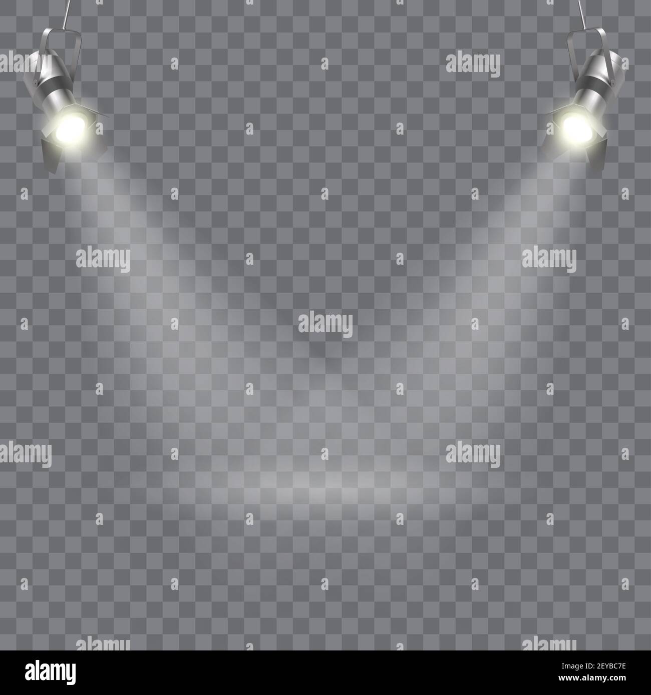 Modern floodlight design with two projectors and crossing luminous rays ...