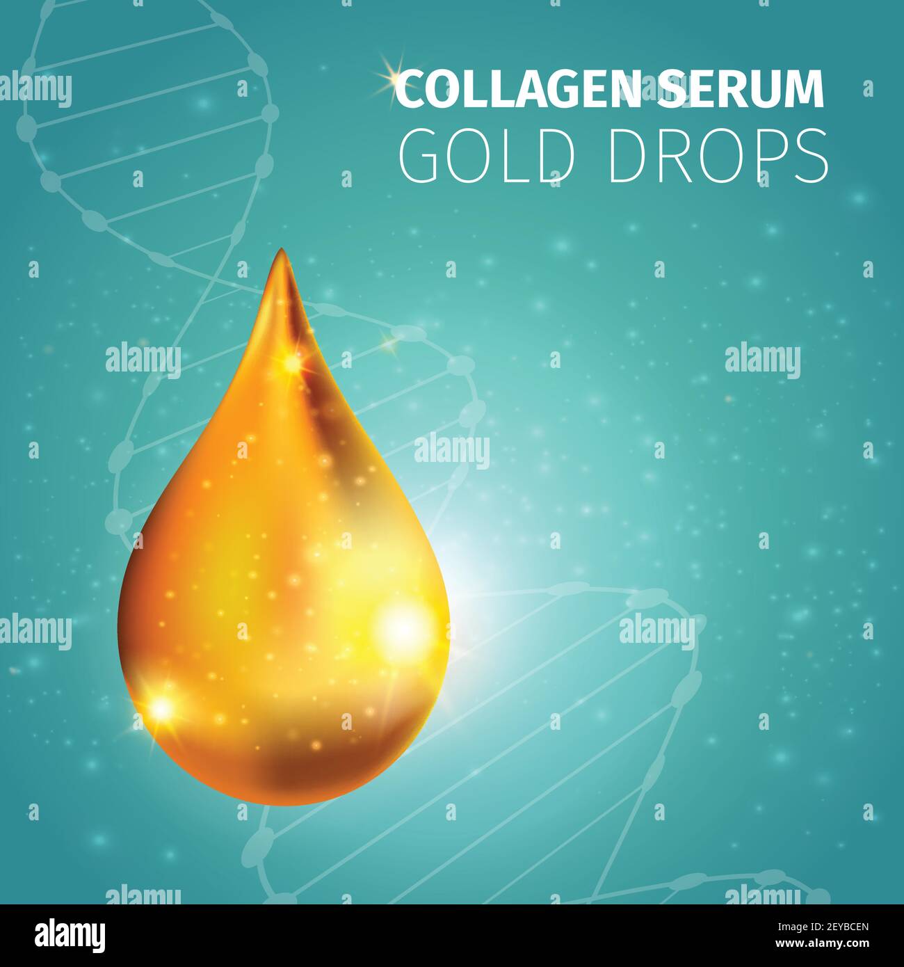 Collagen solution golden drop with illuminated glossy surface sparks on ...
