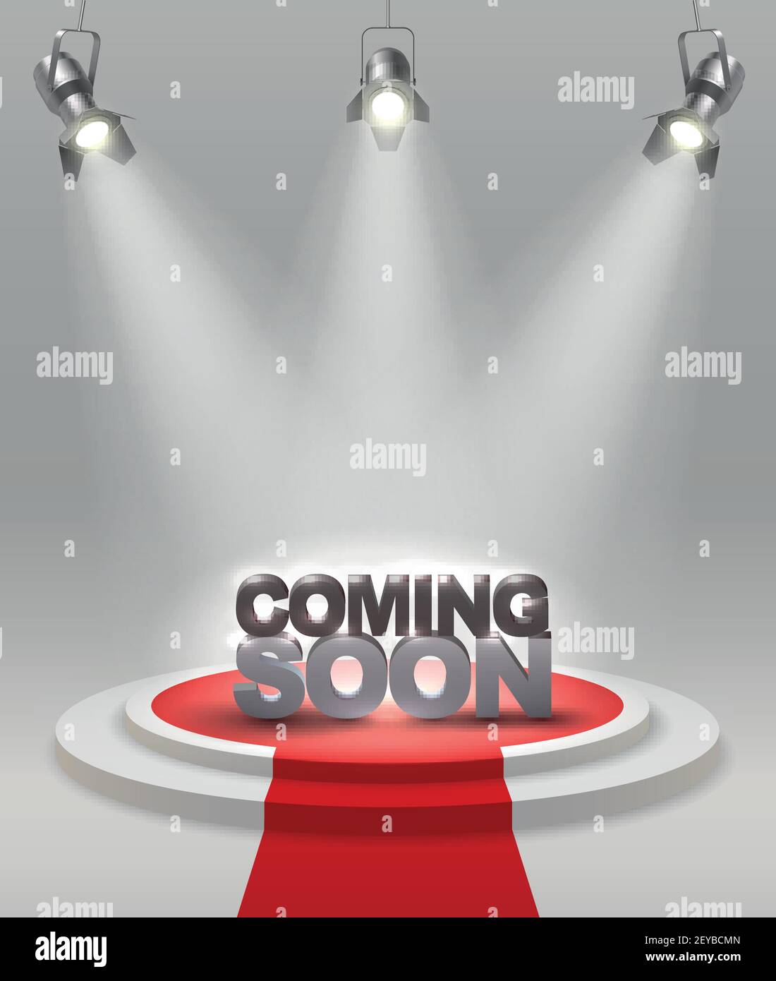 Coming soon colored composition on stage with red carpet that ...