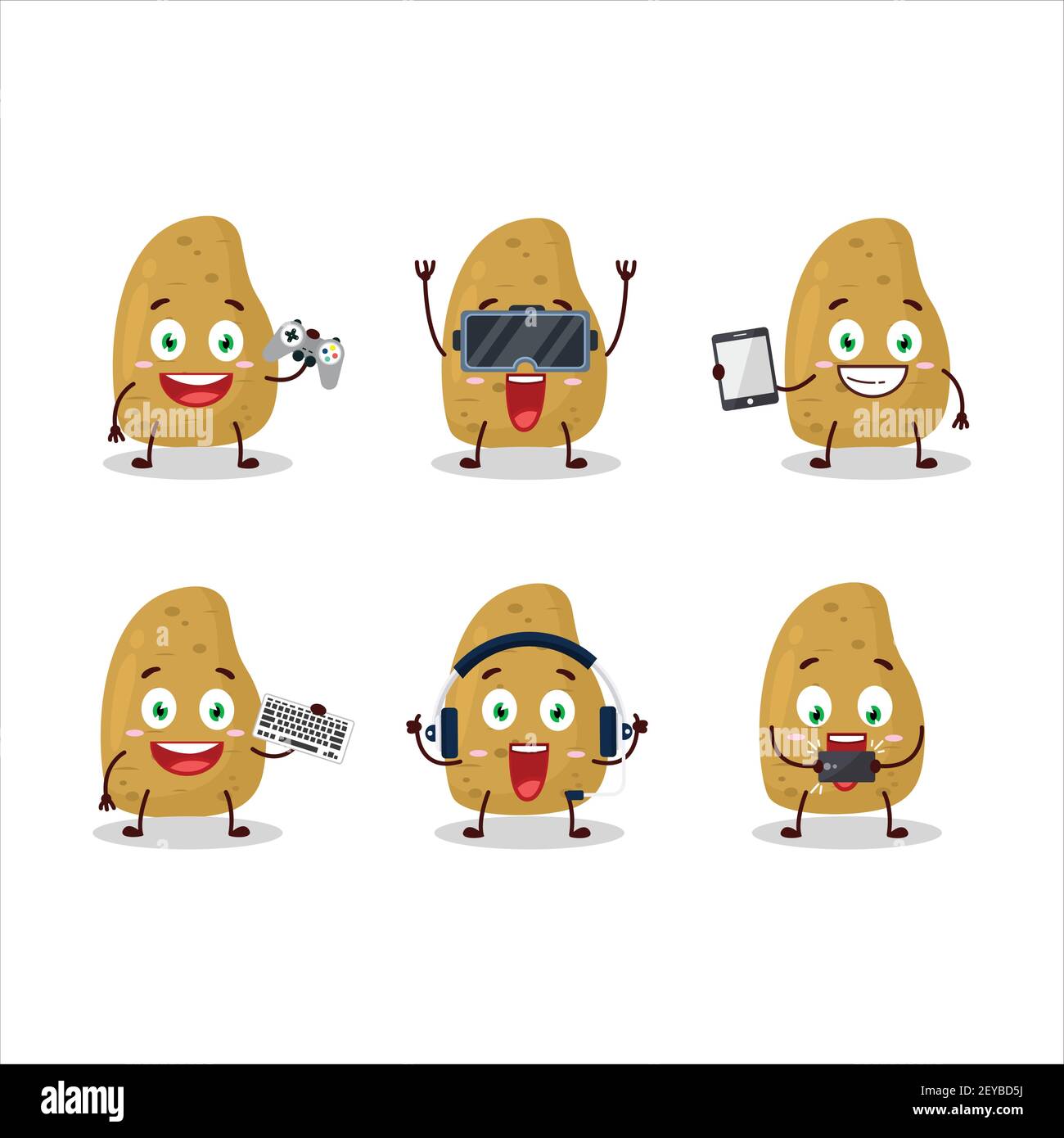 Potatoe cartoon character are playing games with various cute emoticons ...
