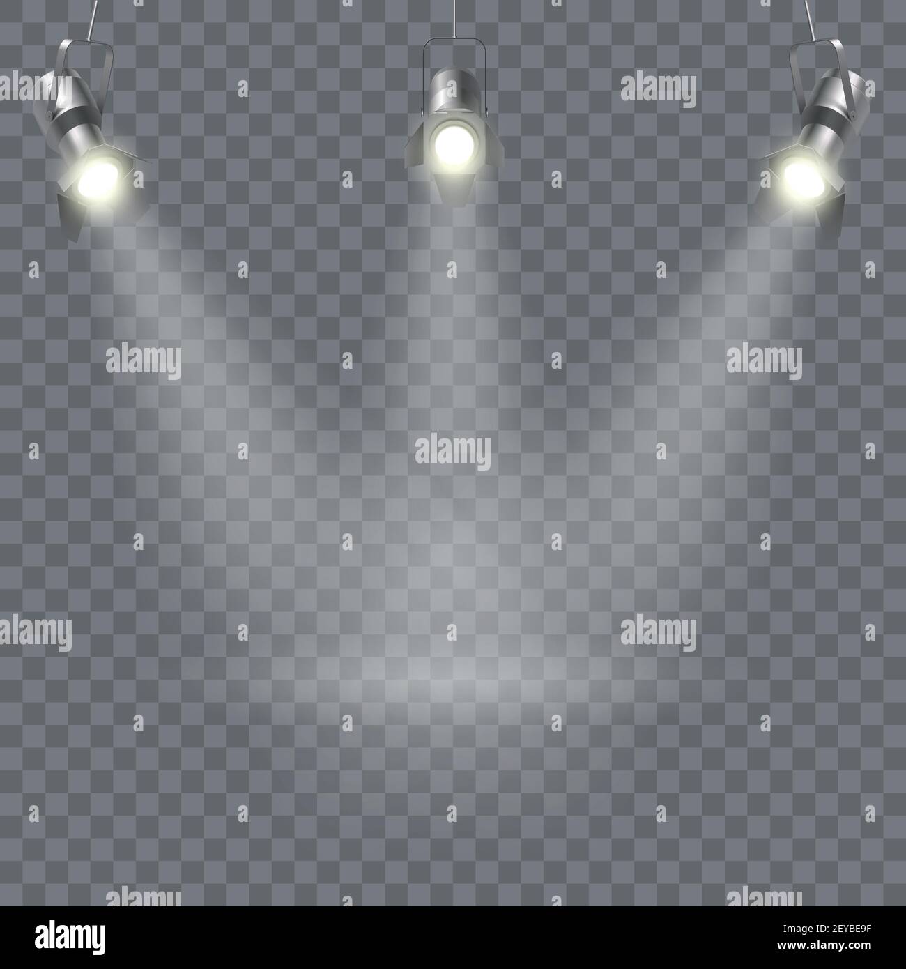 Three hanging spotlights design with direction of rays in one point on ...
