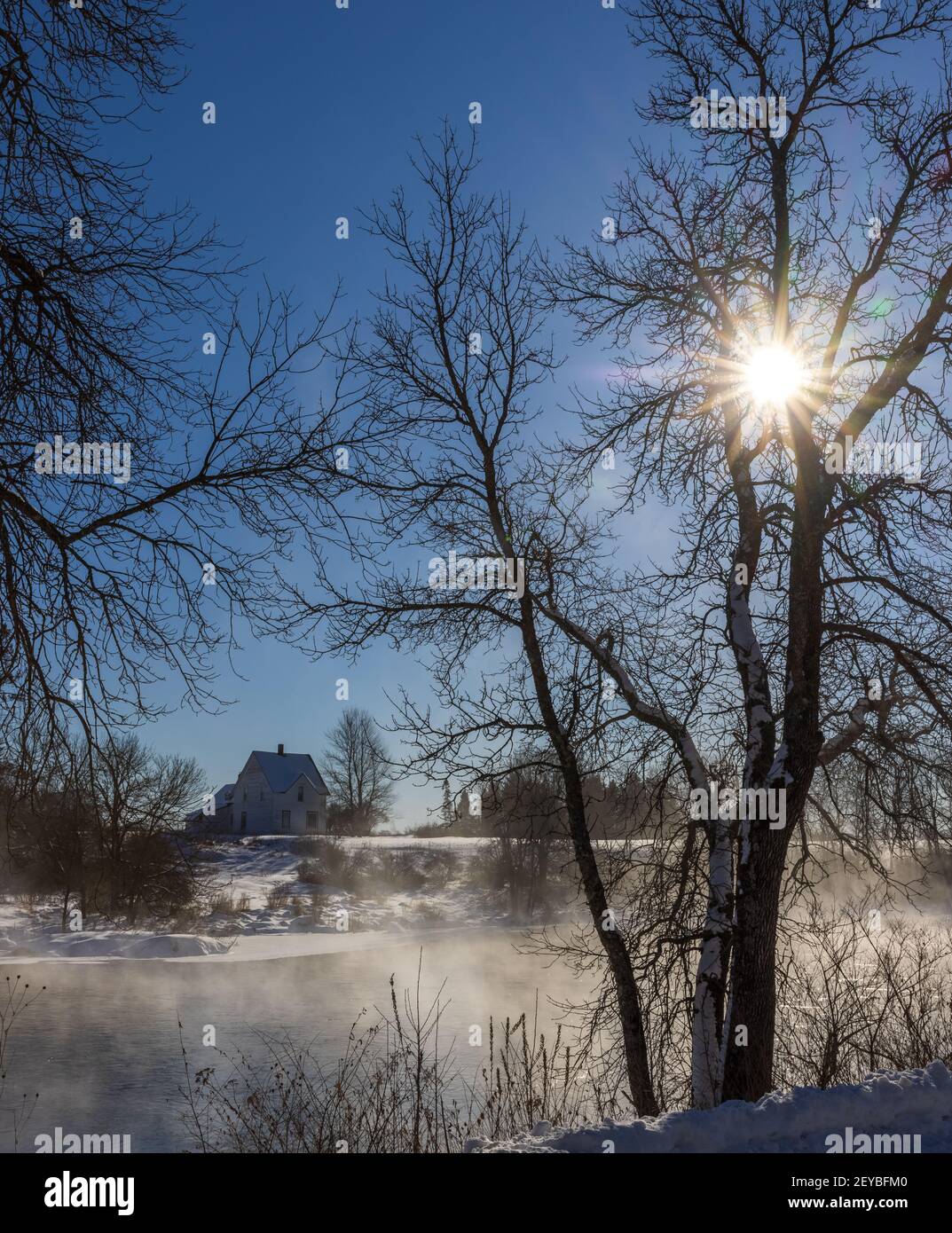 A frigid morning on the Chippewa River in northern Wisconsin Stock ...