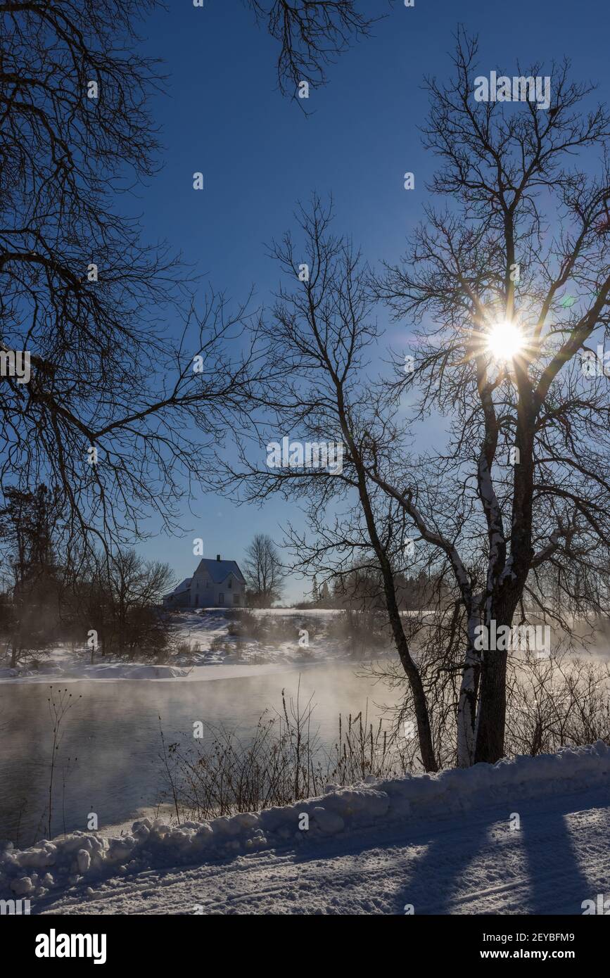 A frigid morning on the Chippewa River in northern Wisconsin Stock ...