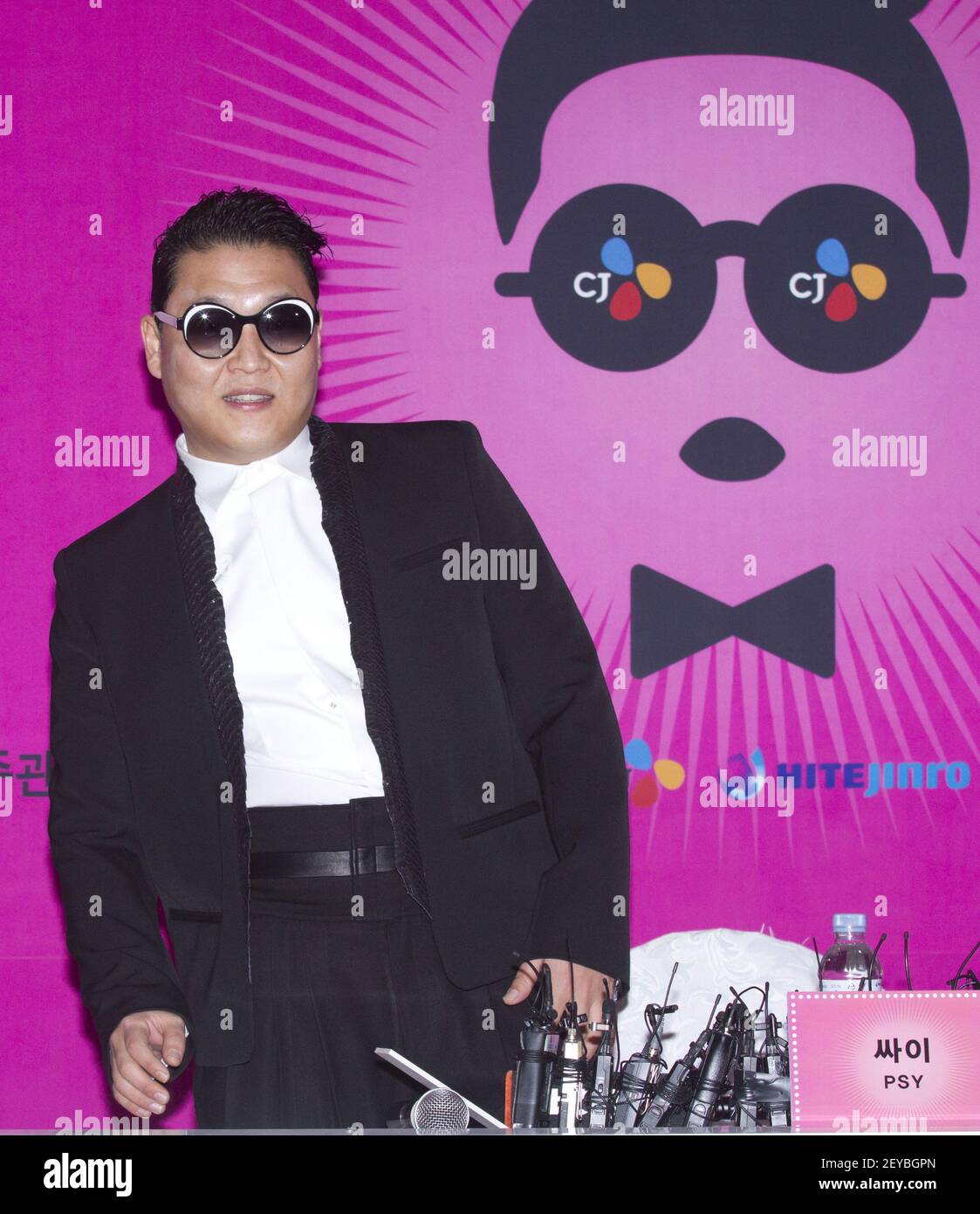 South Korean singer Psy attends a press conference to promote his new ...