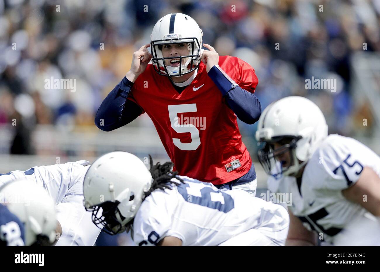 Penn State quarterback Tyler Ferguson (5) calls signals at the line of ...