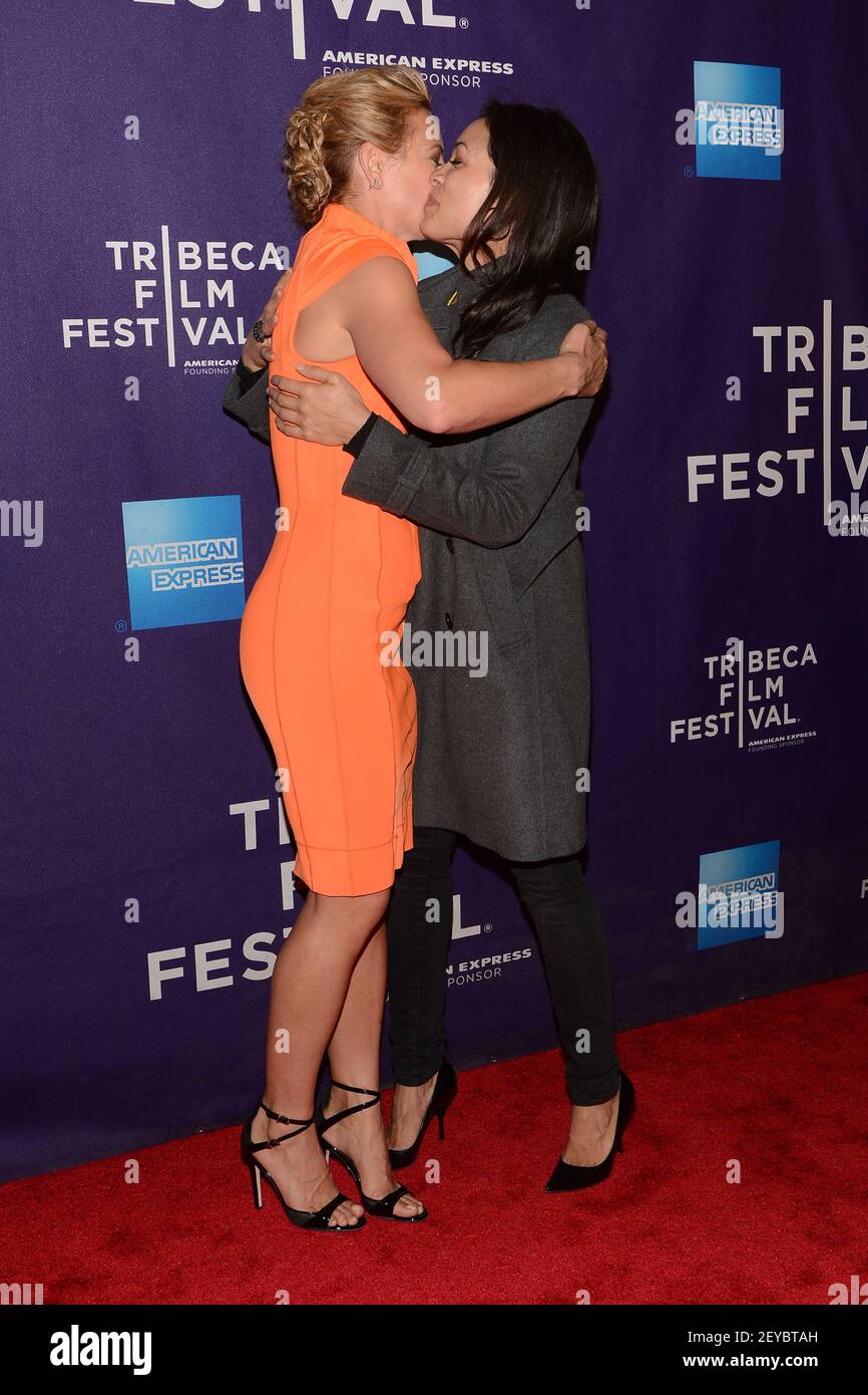 (L-R) Actresses Zoe Bell and Rosario Dawson attends the 'Raze' world ...