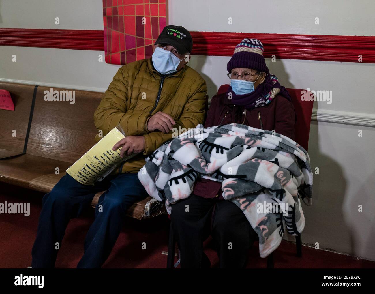 New York, NY - March 5, 2021: 101-year old Esther Semidey (R) rest ...