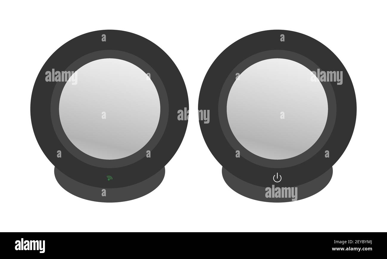 Wireless black computer speakers, round shape with metal center ...