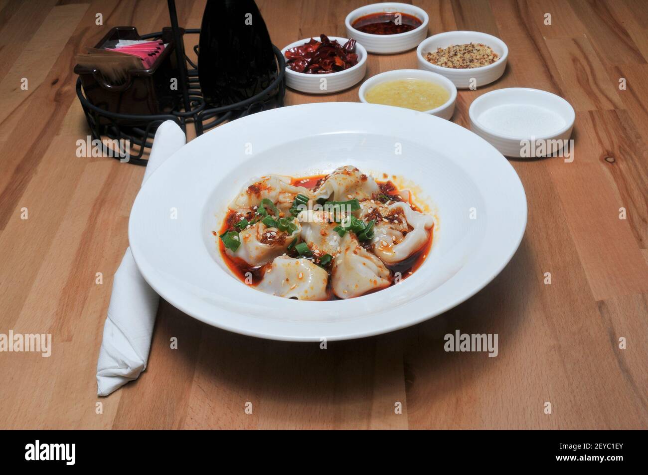 Traditional and authentic Chinese dish known as Sichuan Chili Wonton ...