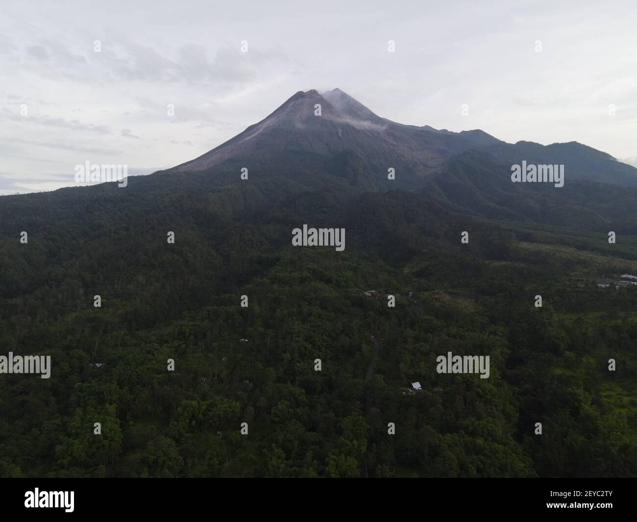 Aerial view of Mount Merapi Landscape with rice field and village in ...