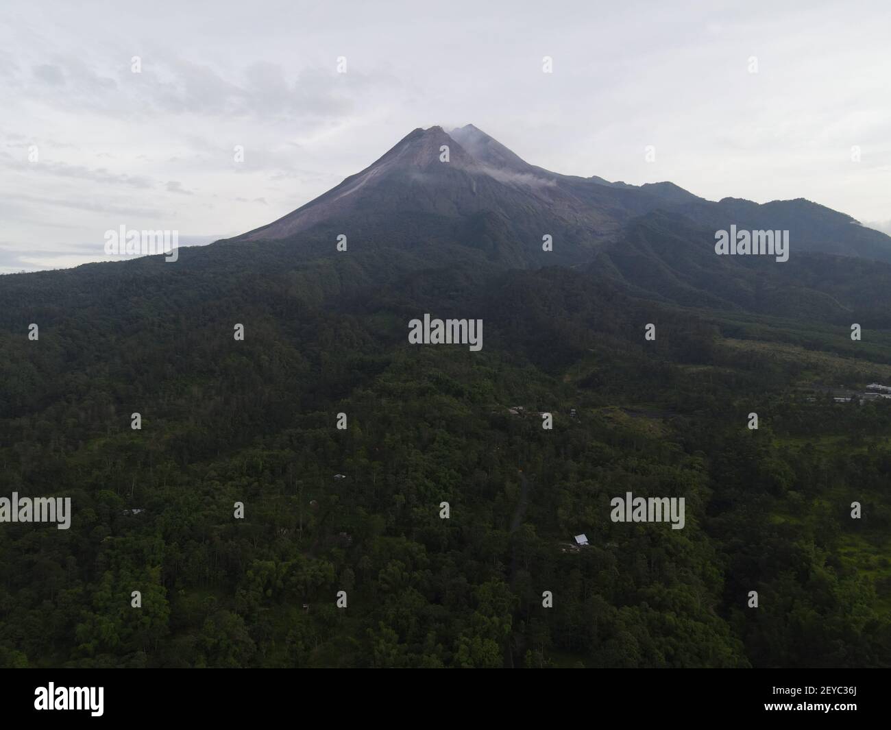 Aerial view of Mount Merapi Landscape with rice field and village in ...