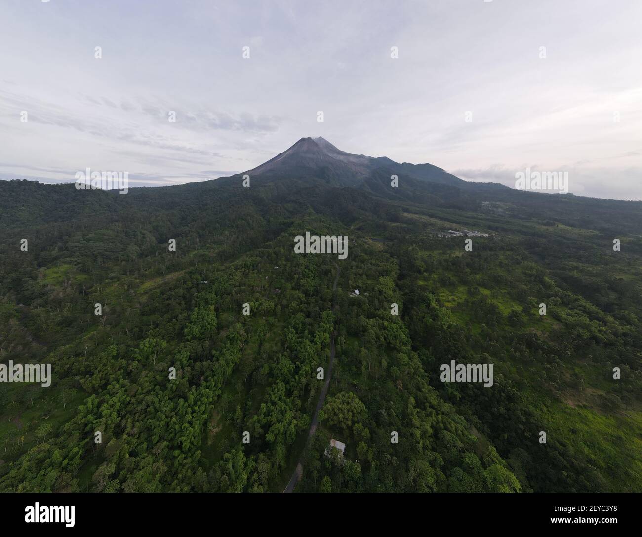 Aerial view of Mount Merapi Landscape with rice field and village in ...
