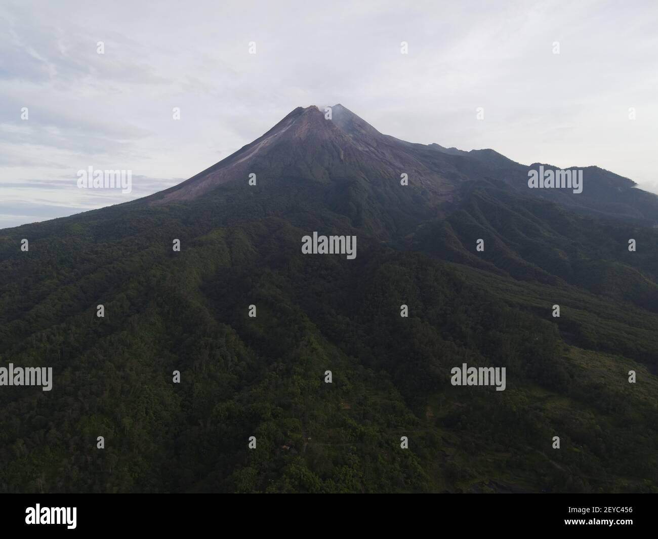 Aerial view of Mount Merapi Landscape with rice field and village in ...