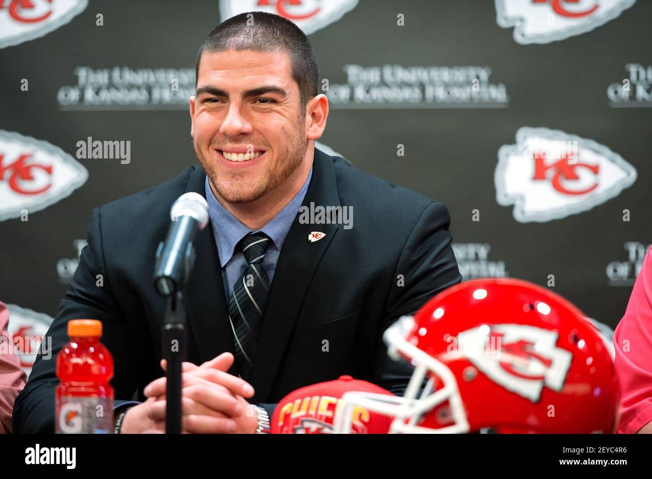 Kansas City Chiefs offensive tackle Eric Fisher smiles during his ...