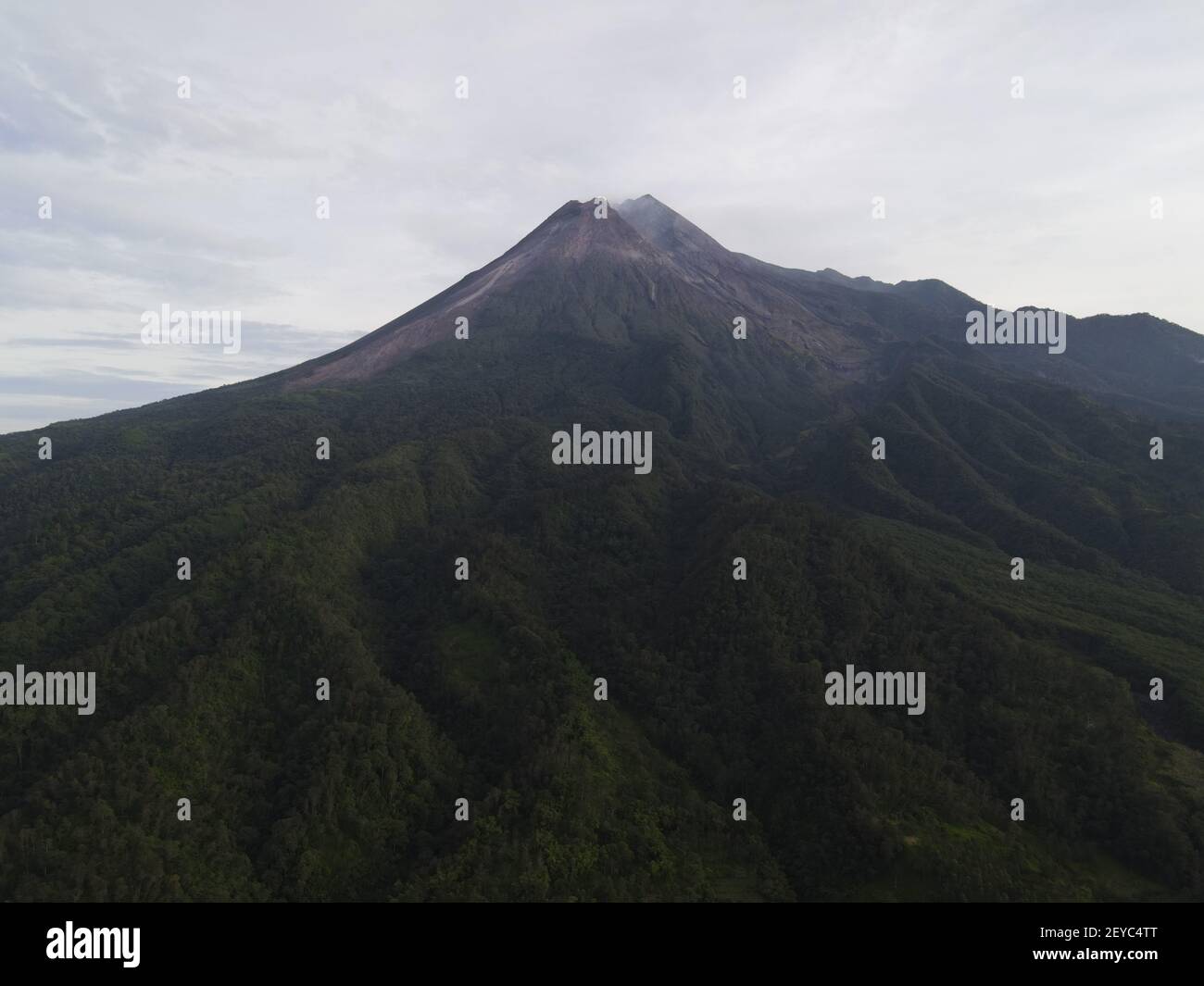 Aerial view of Mount Merapi Landscape with rice field and village in ...