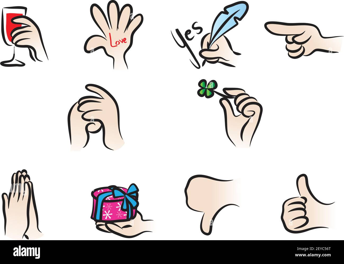 vector drawing hands action emoji stickers set Stock Vector Image & Art ...