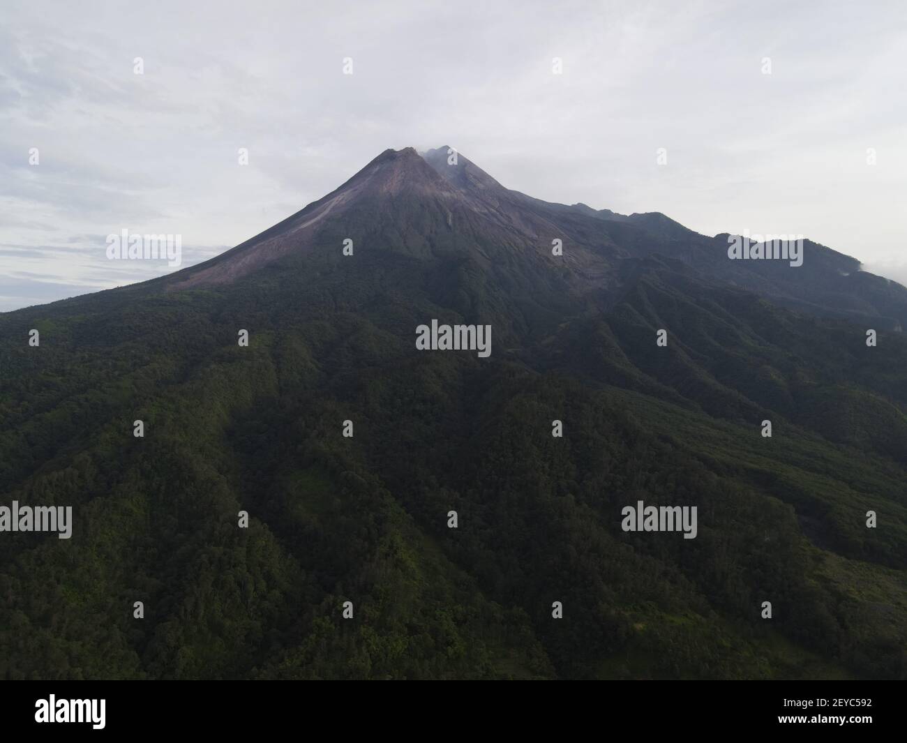 Aerial view of Mount Merapi Landscape with rice field and village in ...