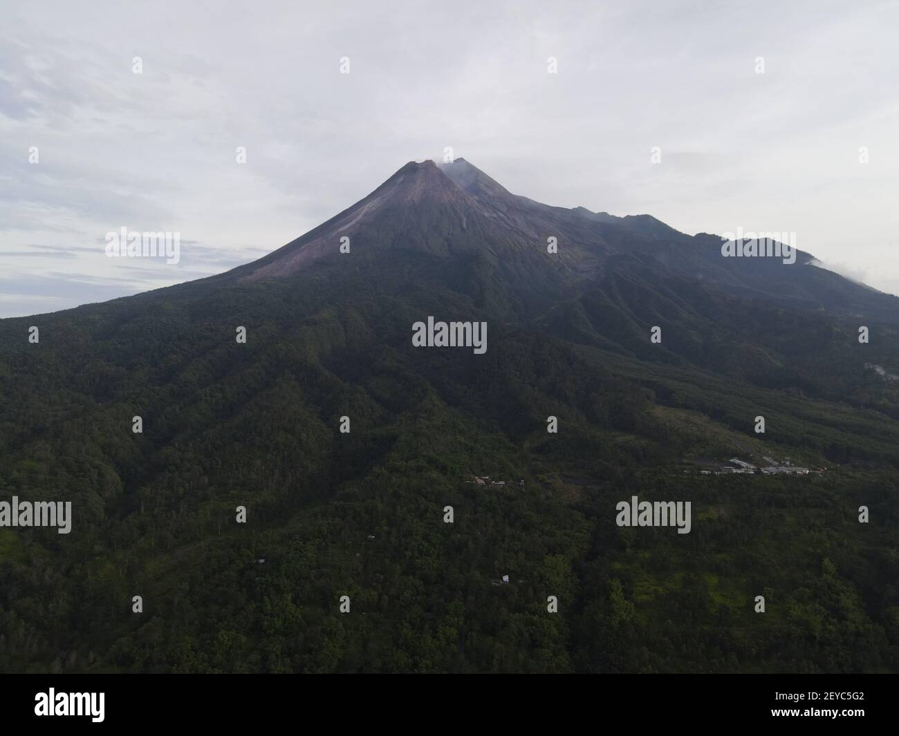 Aerial view of Mount Merapi Landscape with rice field and village in ...