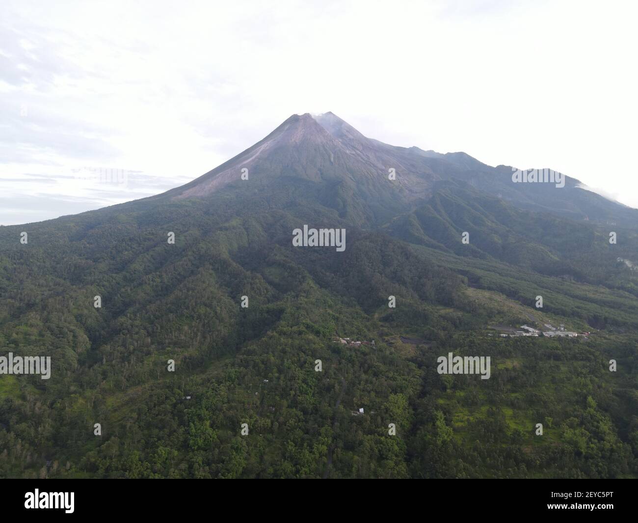 Aerial view of Mount Merapi Landscape with rice field and village in ...