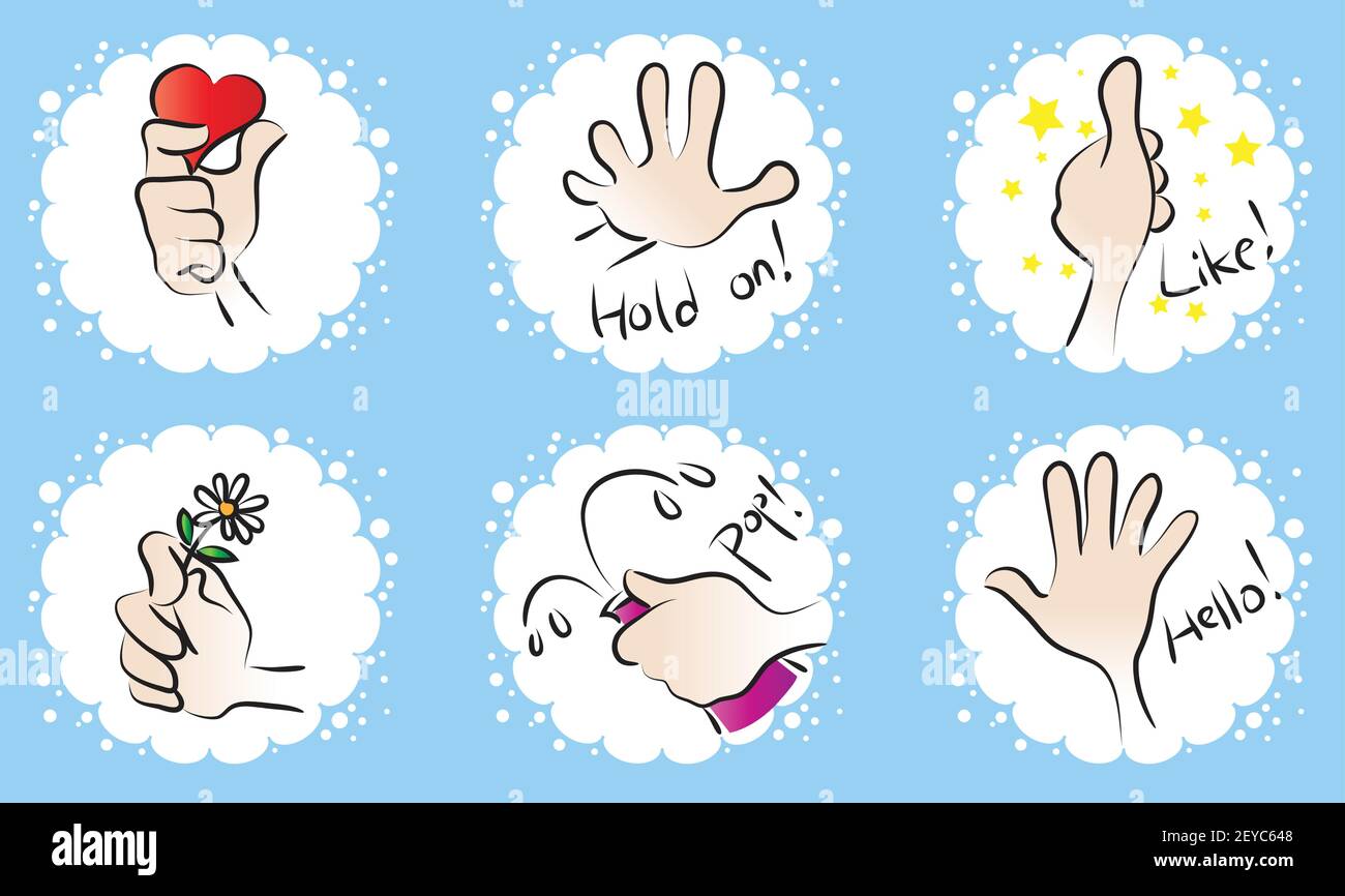 vector drawing hands action emoji stickers set Stock Vector Image & Art ...