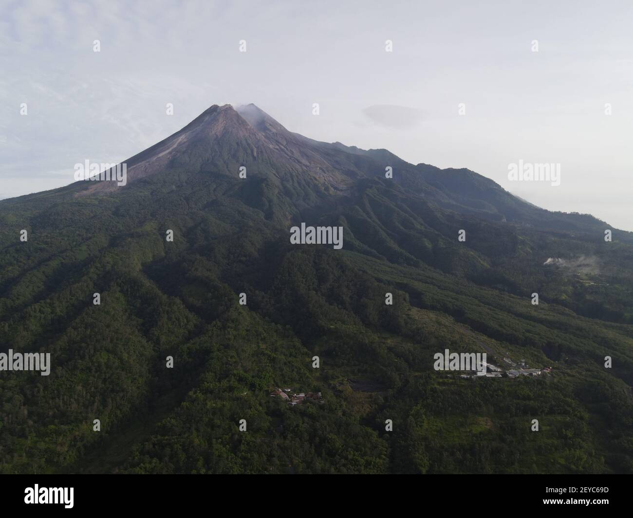 Aerial view of Mount Merapi Landscape with rice field and village in ...
