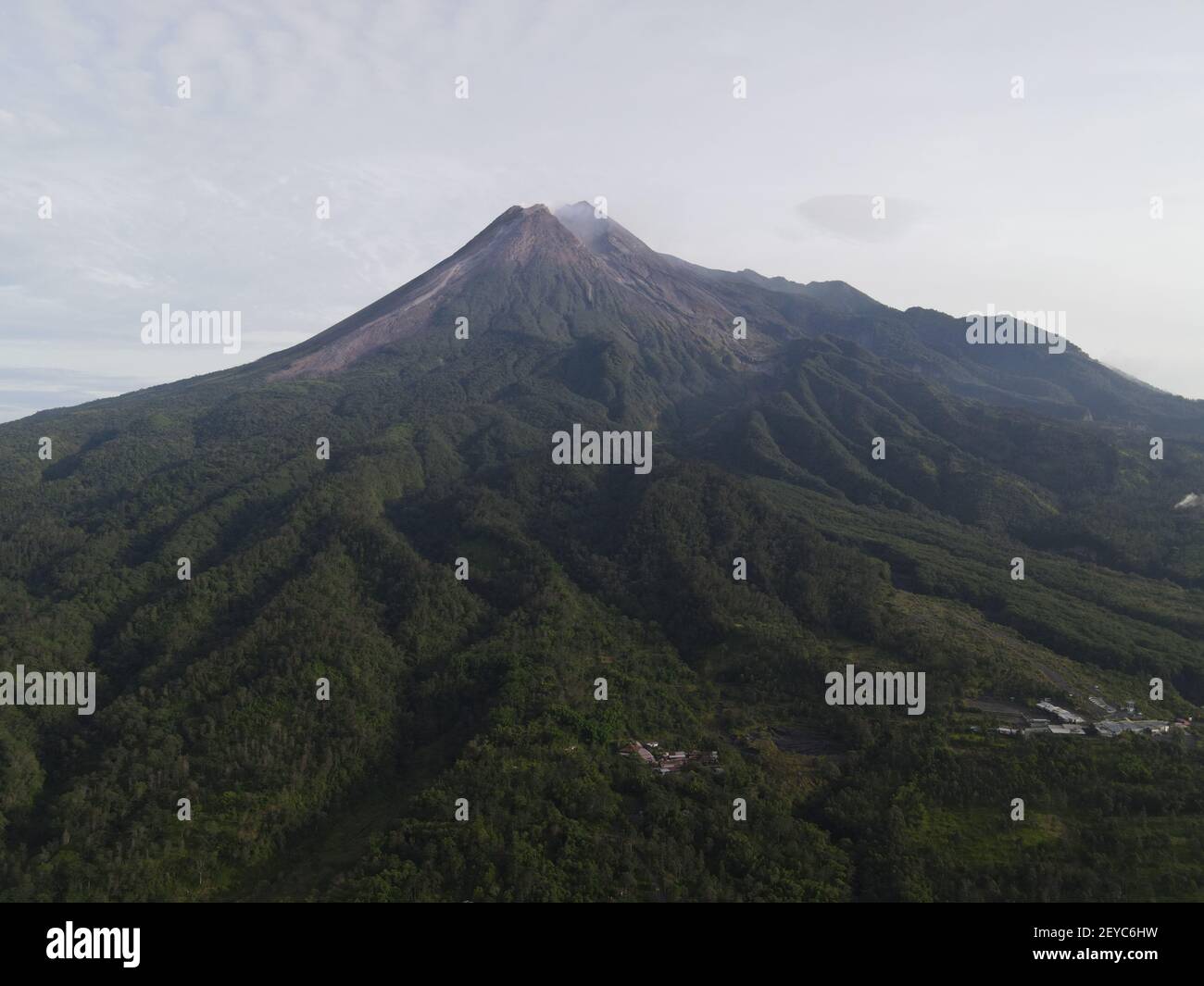 Aerial view of Mount Merapi Landscape with rice field and village in ...