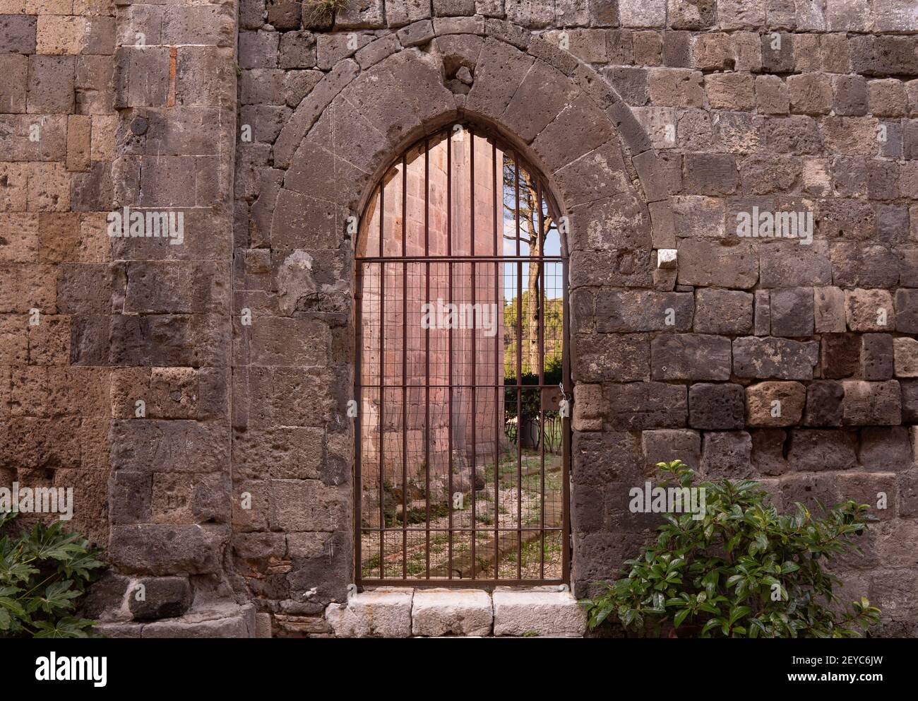 View through the open door of a medieval castle in Caserta Vechia Italy ...