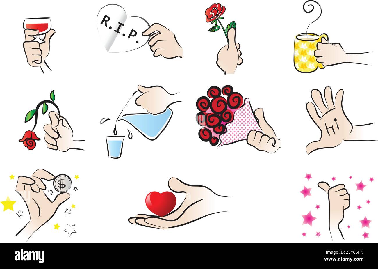 vector drawing hands action emoji stickers set Stock Vector Image & Art ...