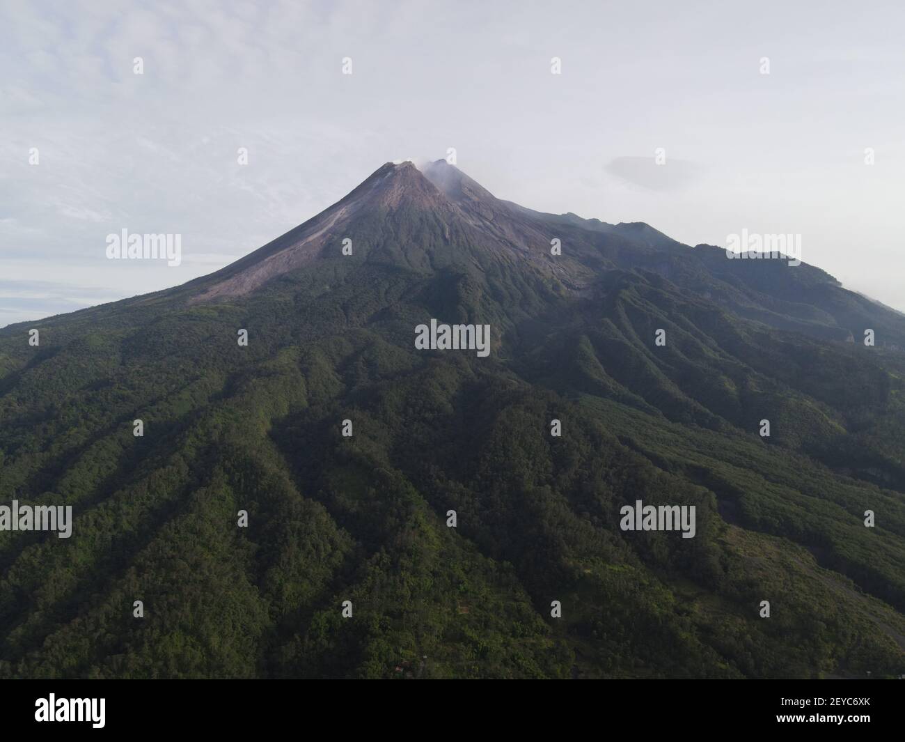 Aerial view of Mount Merapi Landscape with rice field and village in ...