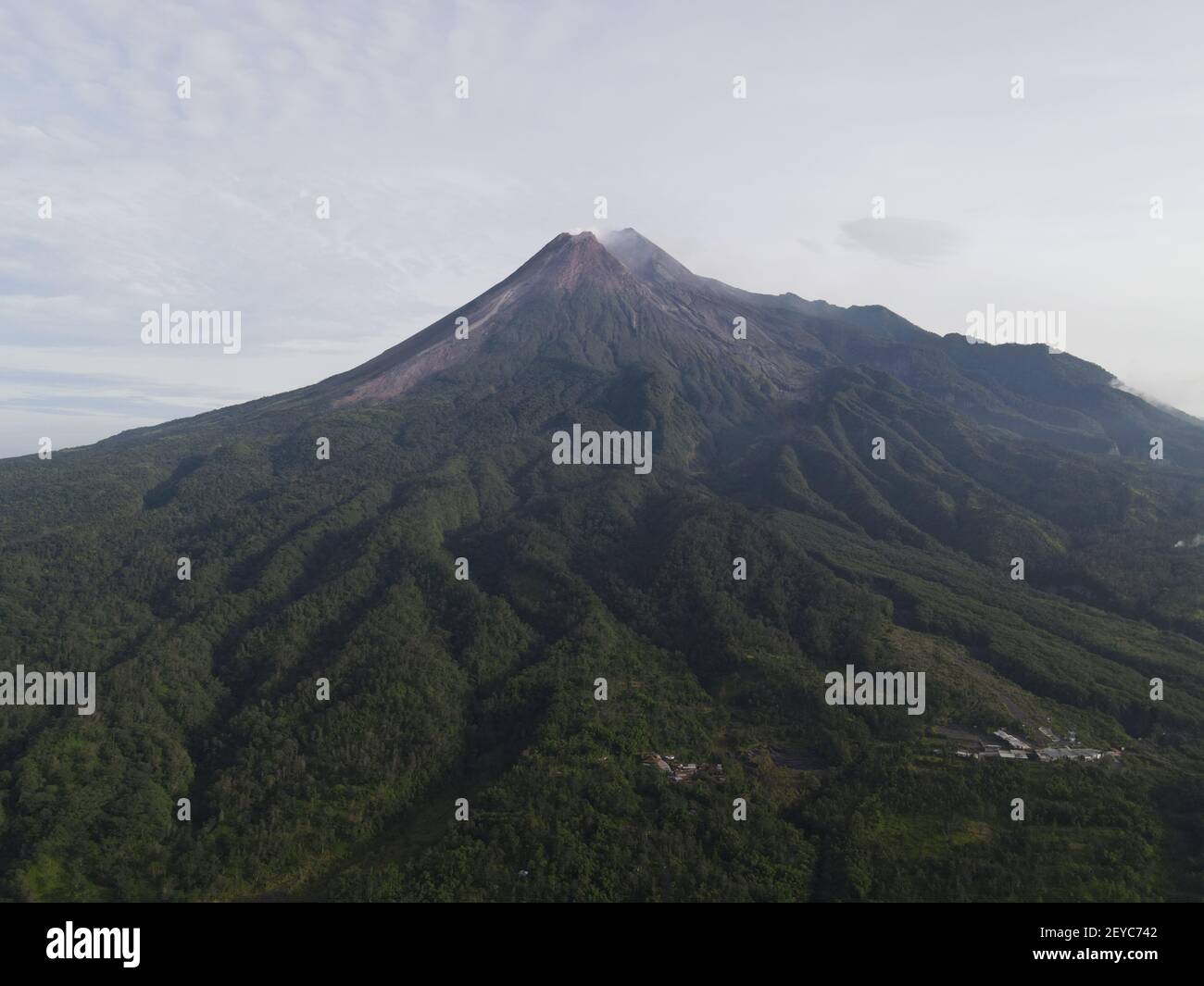 Aerial view of Mount Merapi Landscape with rice field and village in ...