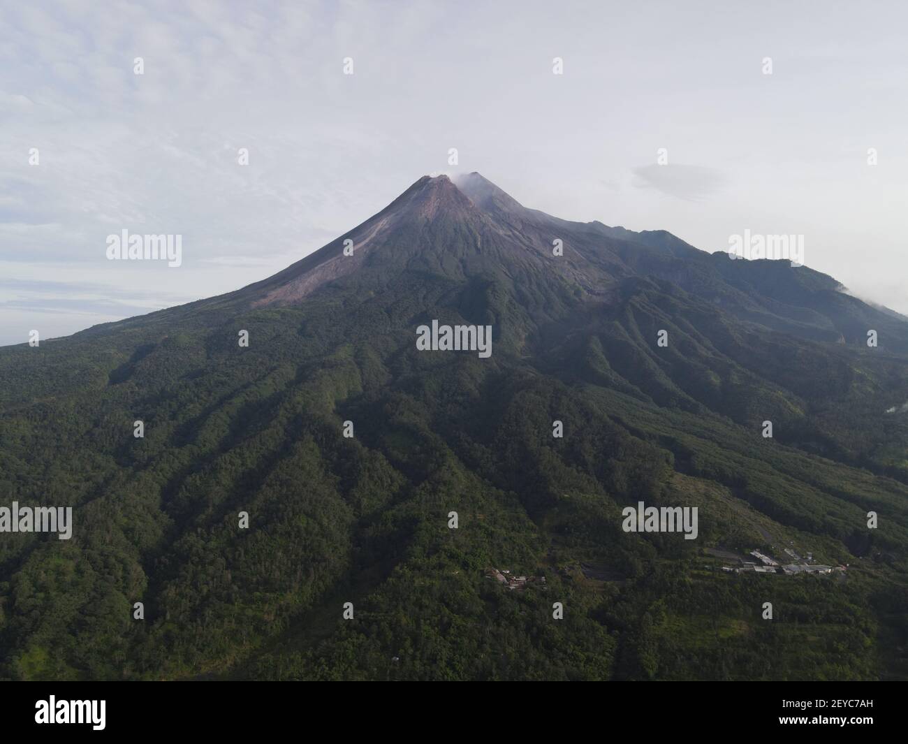 Aerial view of Mount Merapi Landscape with rice field and village in ...