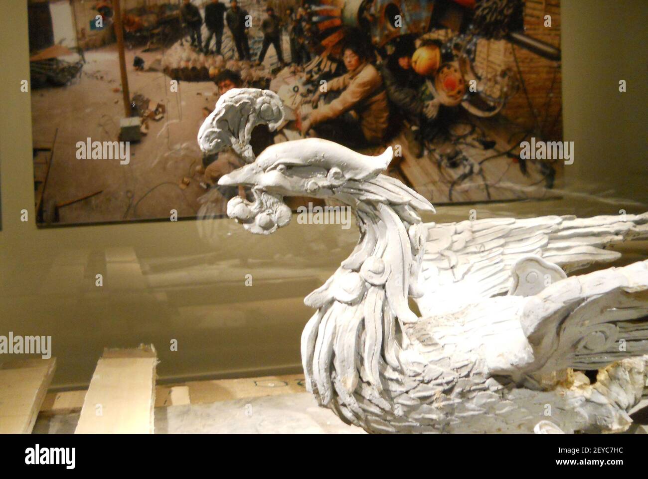 Xu Bing's clay model for his massive phoenixes is on display at the ...