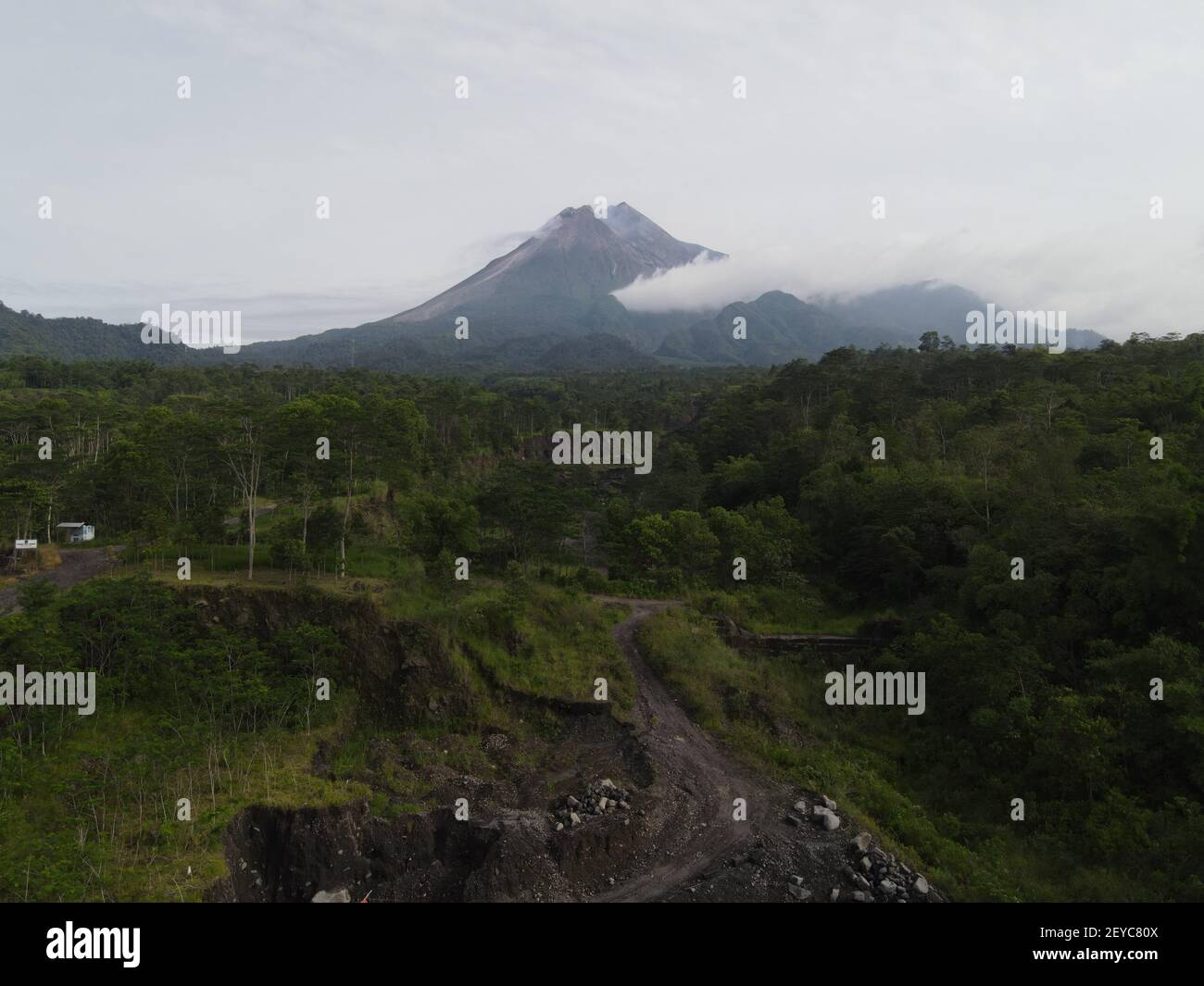 Aerial view of Mount Merapi Landscape with rice field and village in ...