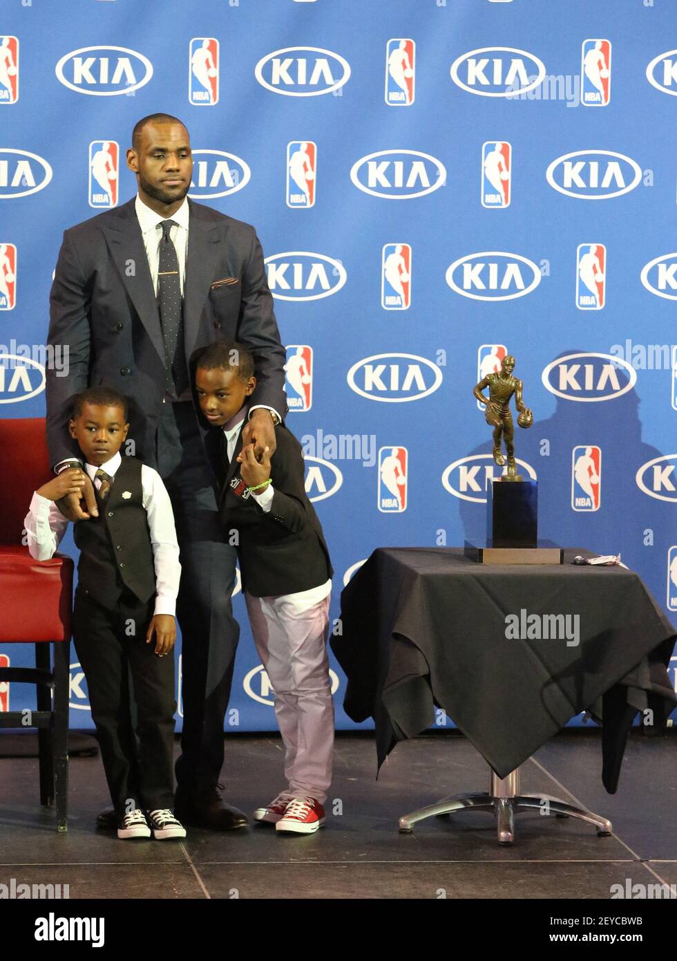 MIami Heat guard LeBron James stands along with his kids Bryce James ...