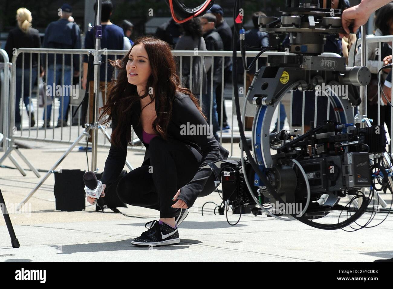 Actress Megan Fox is seen filming a commercial spot on Broadway and ...