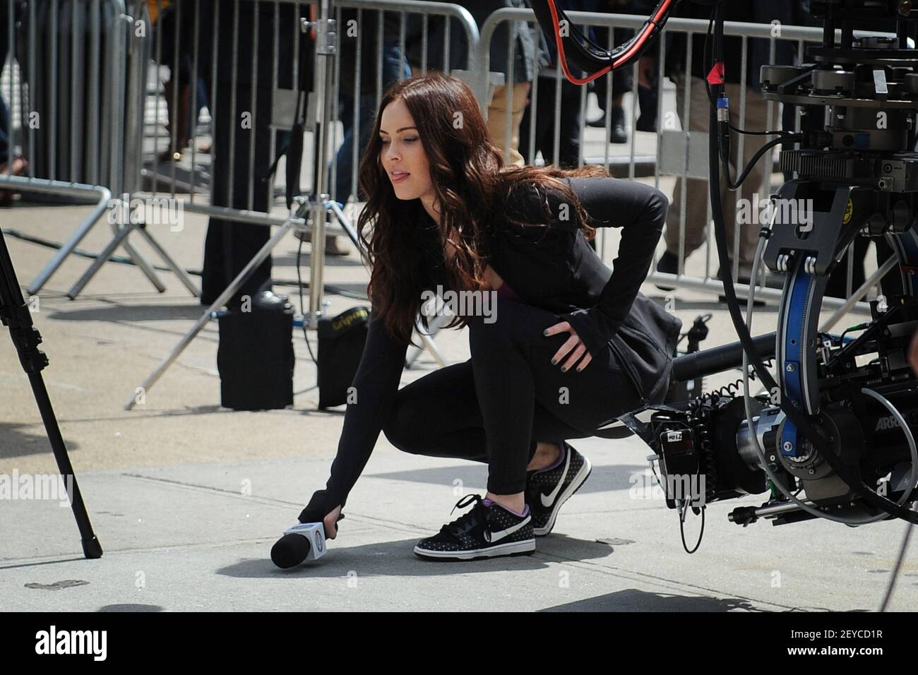 Actress Megan Fox is seen filming a commercial spot on Broadway and ...