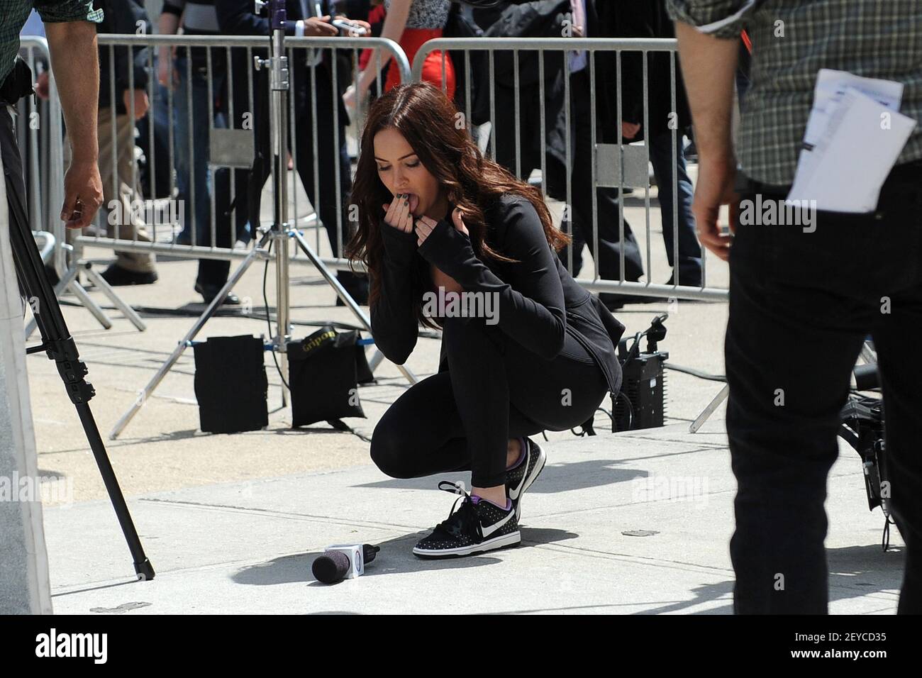 Actress Megan Fox is seen filming a commercial spot on Broadway and ...
