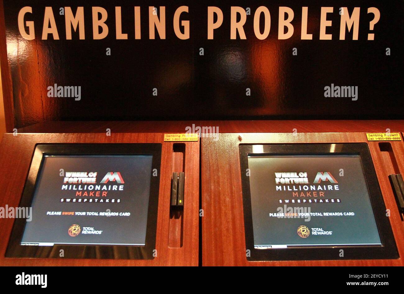 A gambling problem sign on the first floor of the Horseshoe Casino in ...