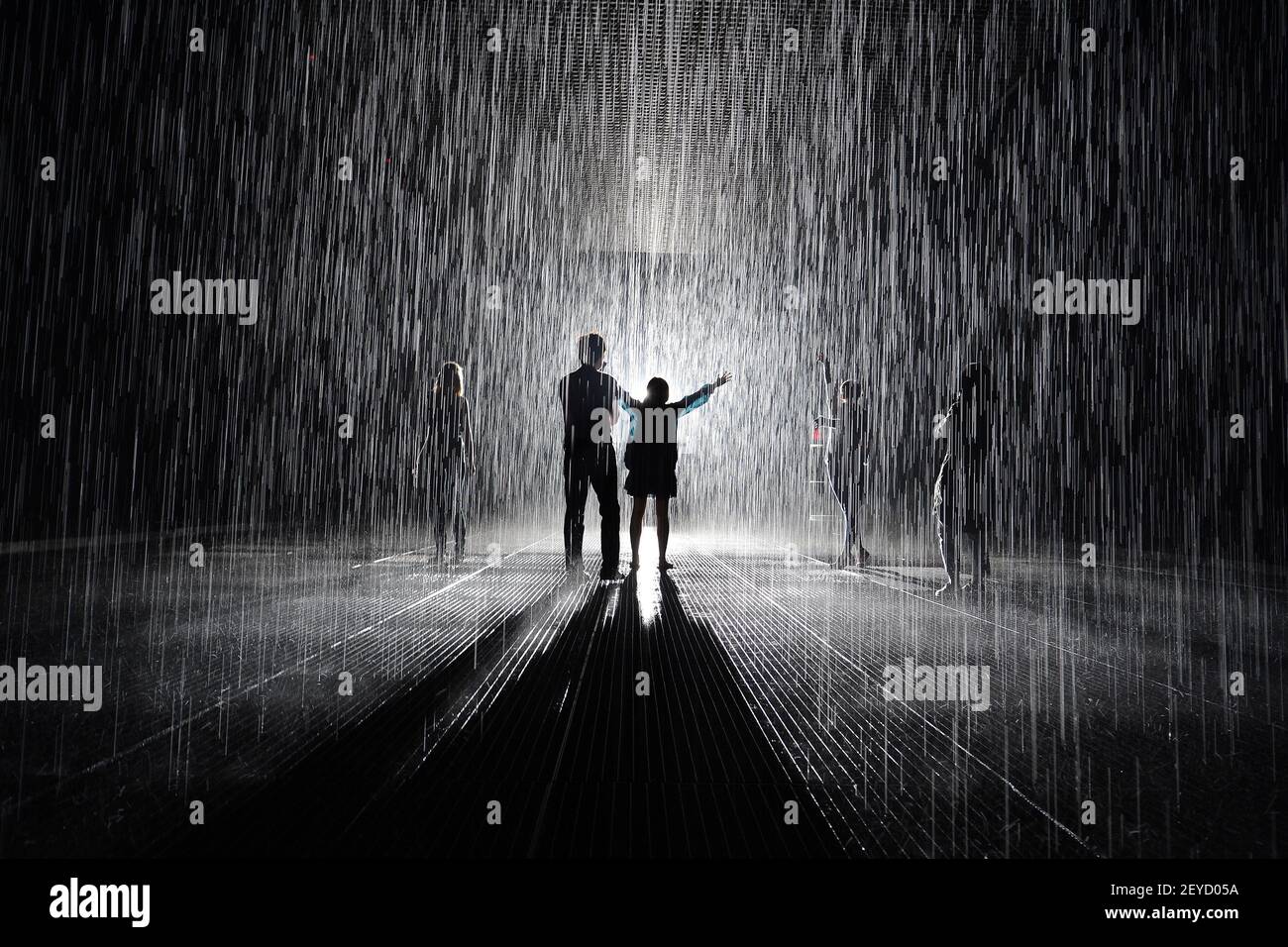 Visitors gather in the new 'Rain Room' installation at the Museum of ...