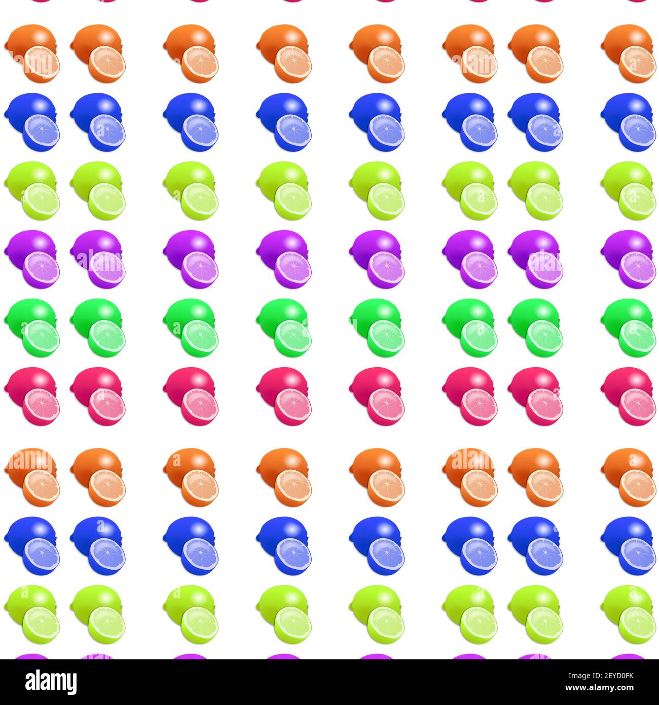 An illustration of small lemons in six different colors on a white ...