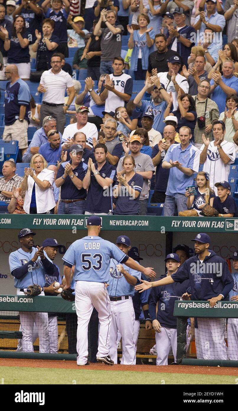 Tampa Bay Rays' Alex Cobb comes out of the game in the ninth against ...
