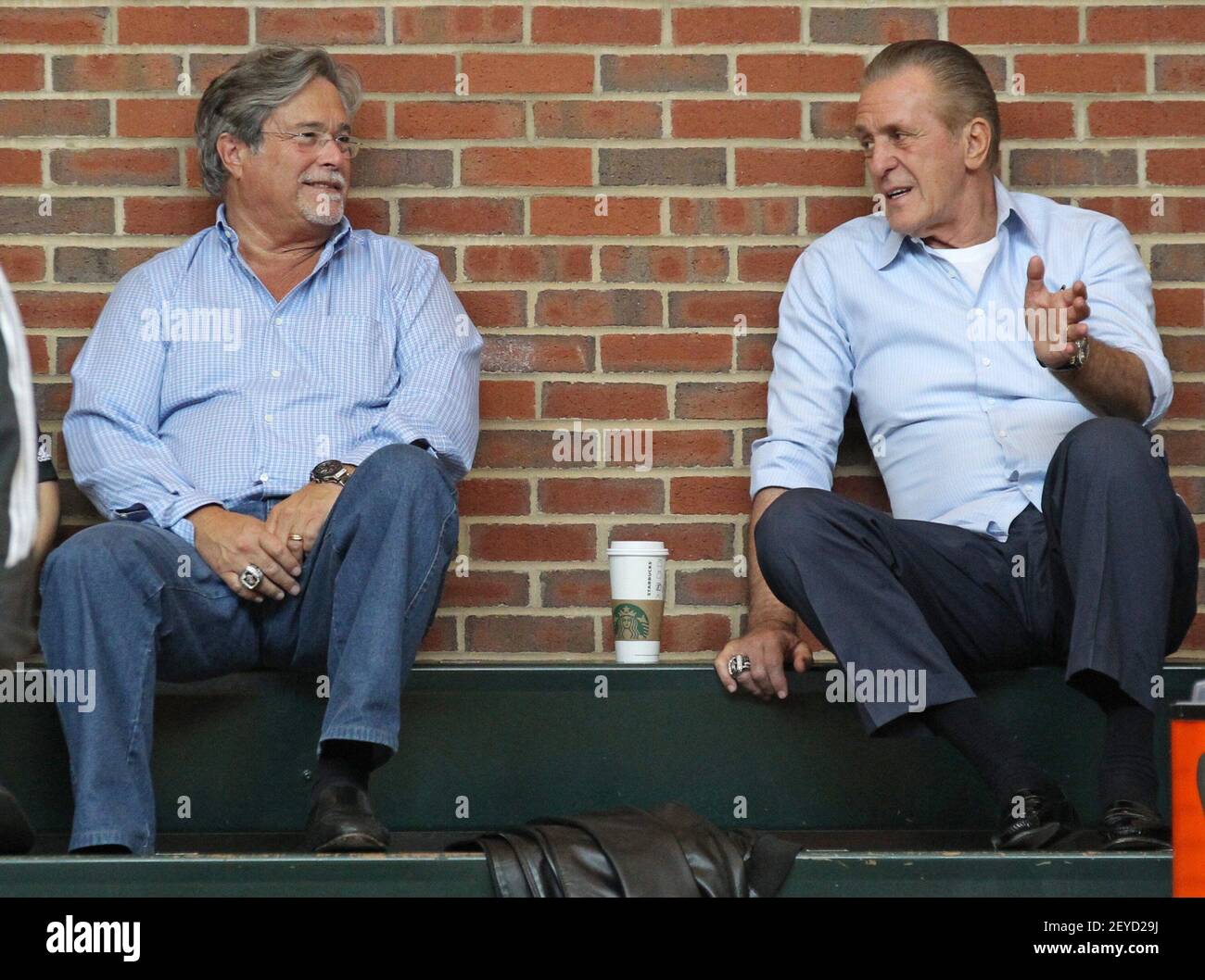 Miami Heat owner Micky Arison and team president Pat Riley attend ...