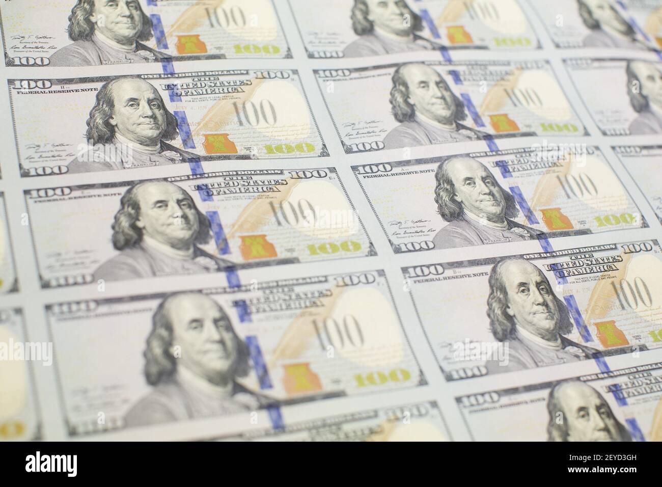 The newly redesigned $100 bill being printed at the Bureau of Engraving ...