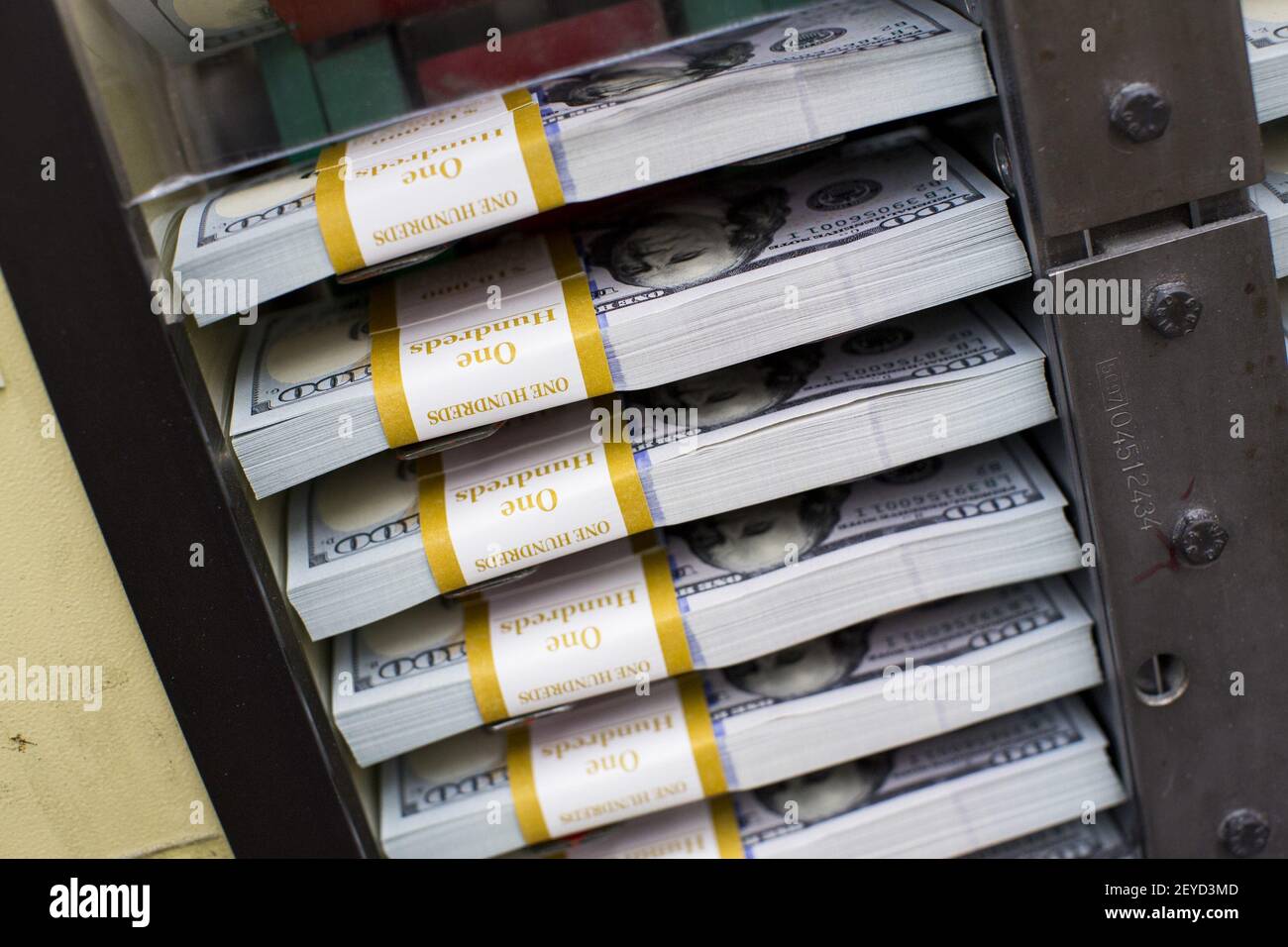 The newly redesigned $100 bill being printed at the Bureau of Engraving ...