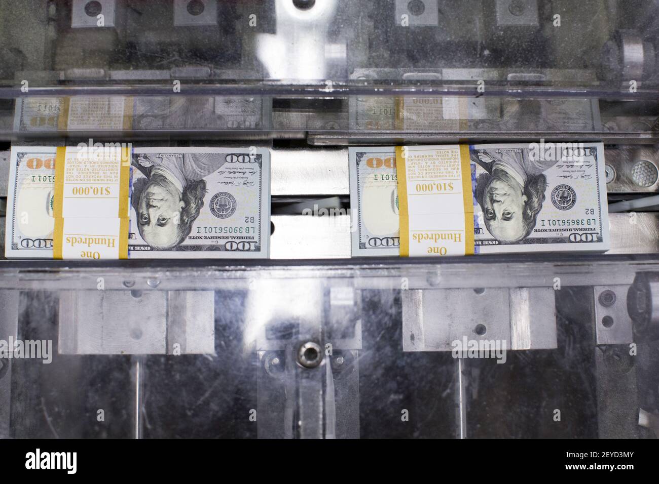 The newly redesigned $100 bill being printed at the Bureau of Engraving ...